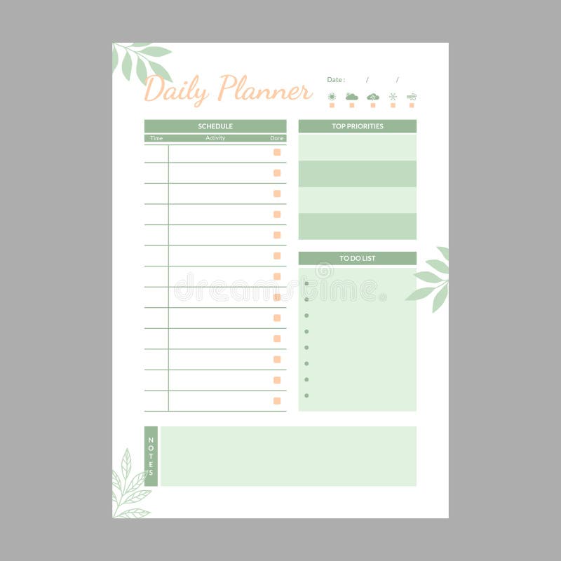 Daily Planner Template Vector Stock Illustration - Illustration of ...