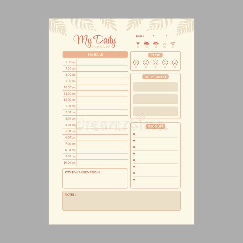 Daily Planner Template Vector Stock Illustration - Illustration of font ...