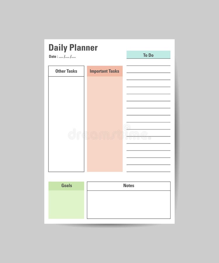 Daily Planner Vector Template. Concept for Diary or Notebook Design ...