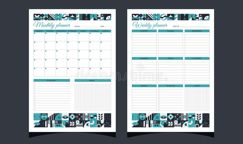 Planners Set Geometry. Weekly and Monthly Planners. Planners Printable ...