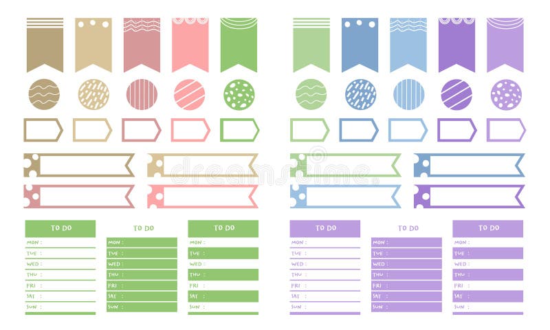 Planners and Weekly Days Label. Stickers for Organized Planner. Stock ...
