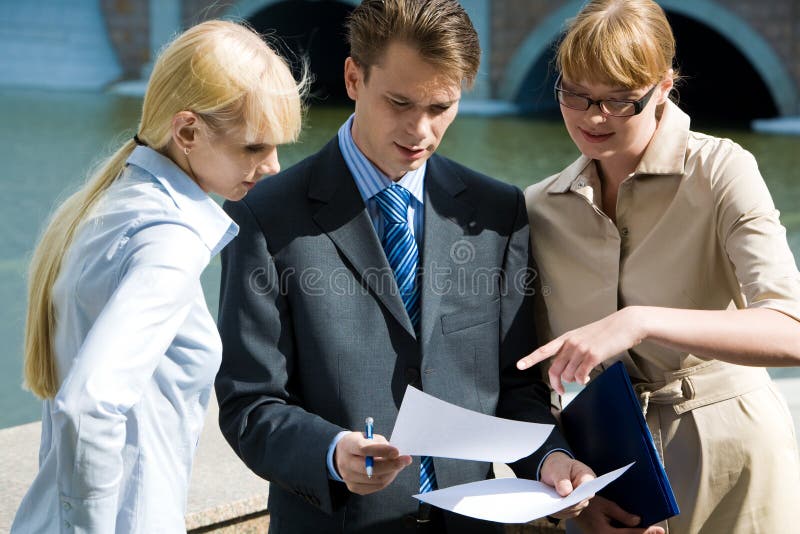 Planning stock image. Image of discussing, paper, explaining - 6433227