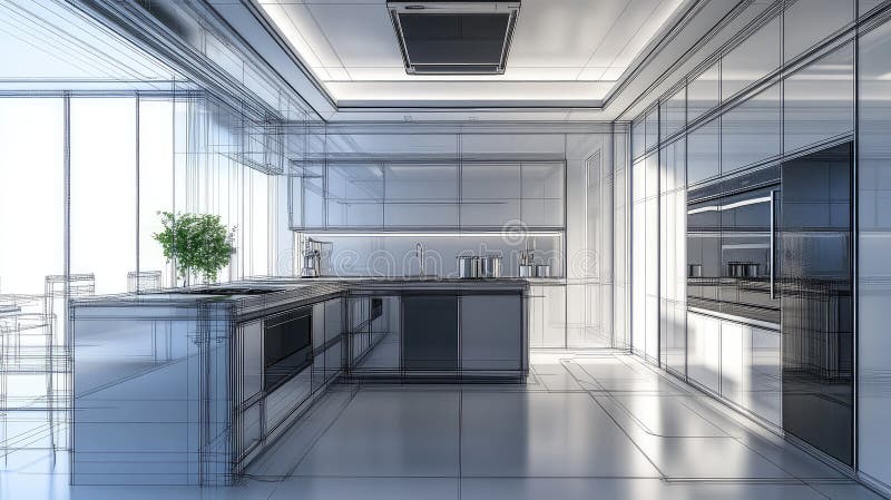 Planning Ai Interpretation of Kitchen Layout Stock Illustration ...