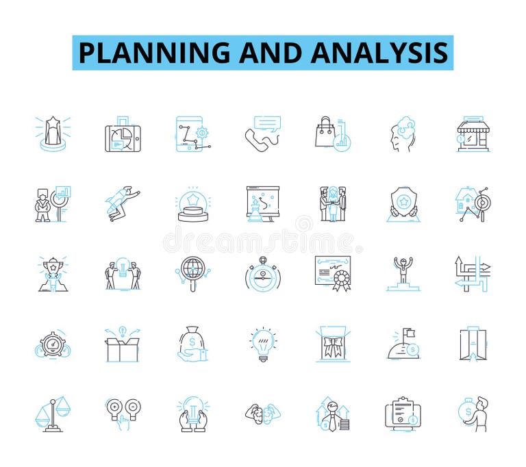 Planning and Analysis Linear Icons Set. Strategy, Forecasting, Optimization, Research ...