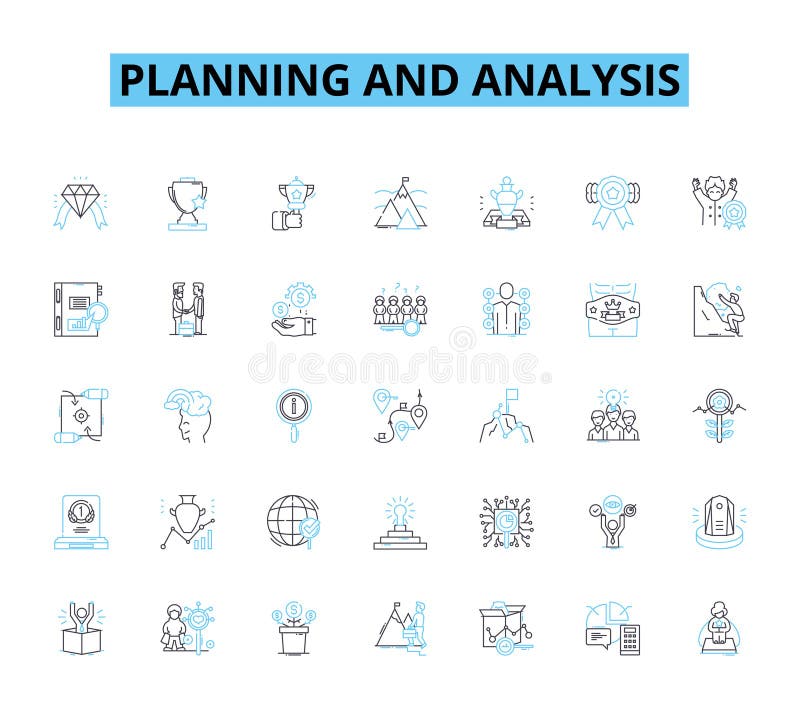 Planning and Analysis Linear Icons Set. Strategy, Forecasting ...