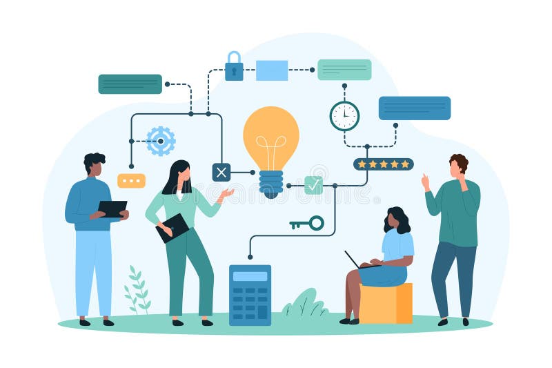 Planning Business Project Using Diagram, Tiny People Plan Steps To ...