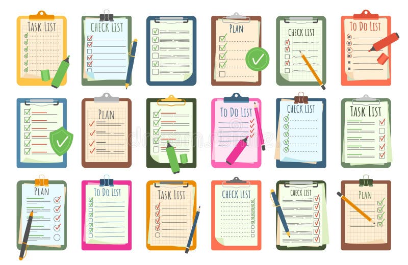 Planning Clipboards. Task Checklists and To Do Lists with Pen, Pencil ...