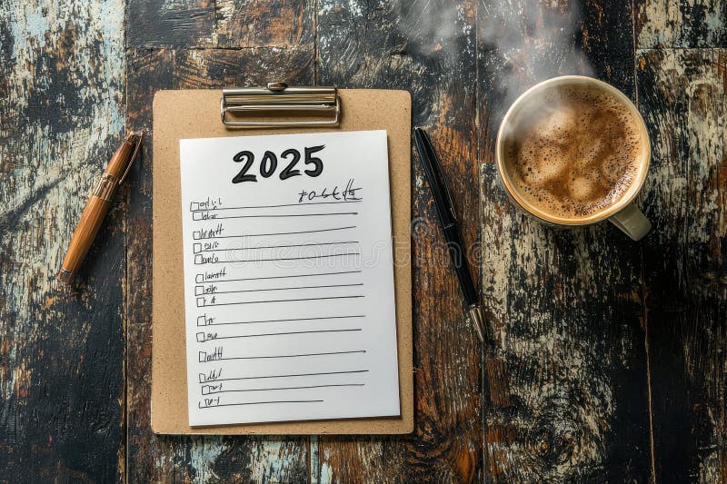Planning for 2025 with Coffee and Notepad for Future Goals and Tasks on ...