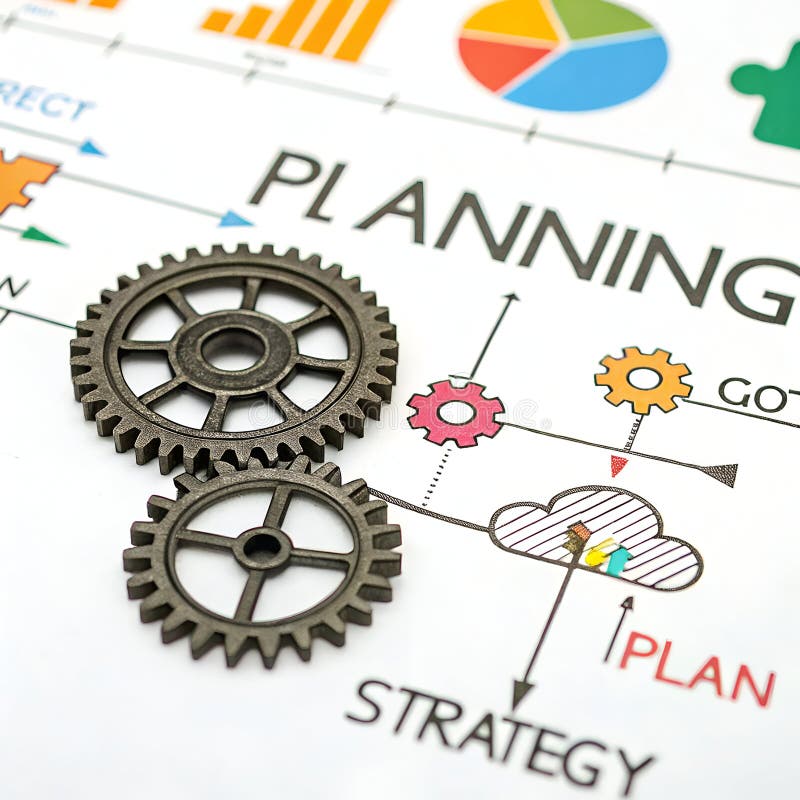 Planning Concept with Gear and Colorful Strategy Symbol Isolated on ...