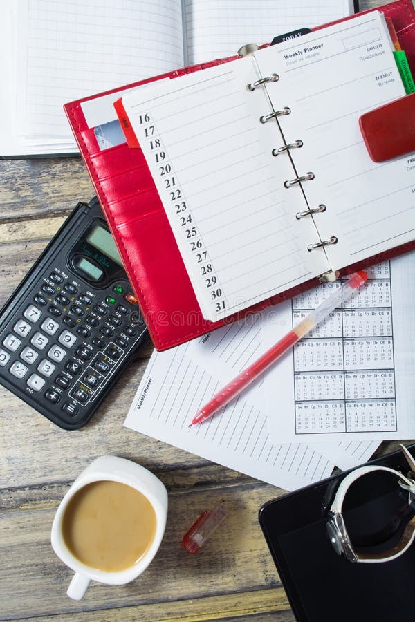 Planning Concept on the Wooden Table Stock Photo - Image of payment ...