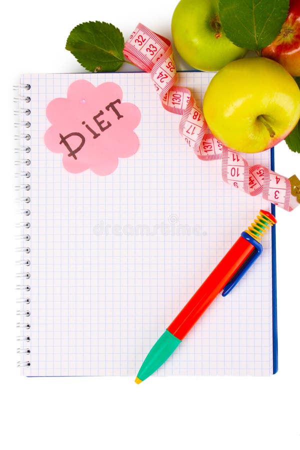 Planning of Diet. Notebook, Pencil and Apples Stock Image - Image of ...