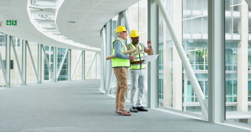 Planning Engineer, Teamwork and Men with Blueprint for Construction ...