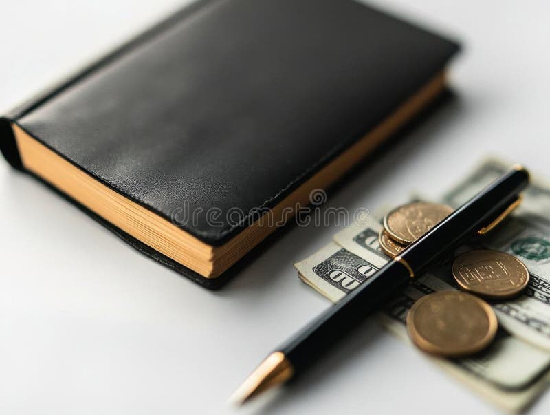 Planning Finances, a Notebook, Pen, and Cash Guide Stock Illustration ...