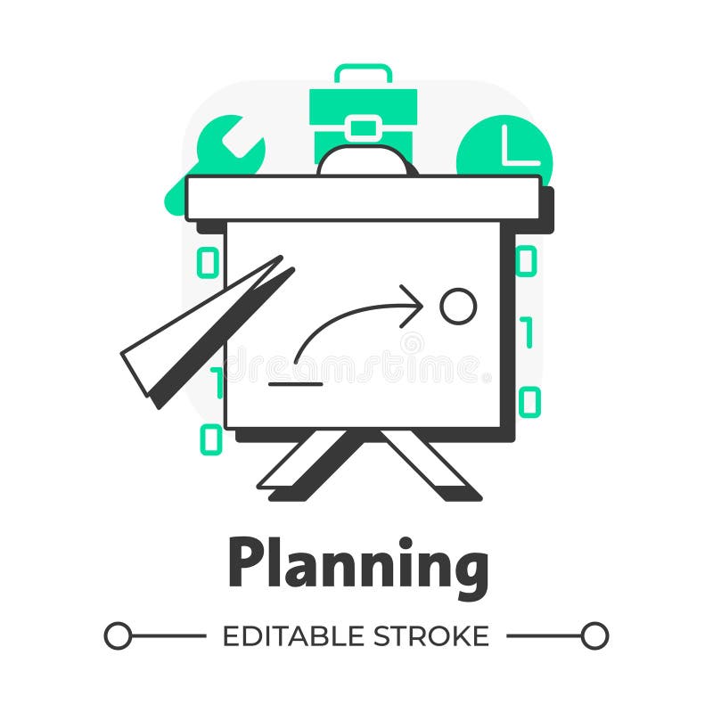 Planning Flat Outline Concept Icon Stock Vector - Illustration of ...