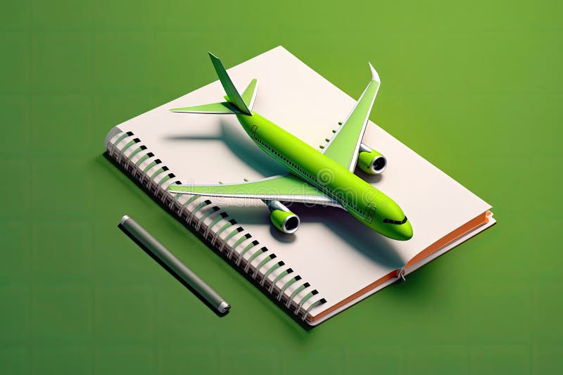Planning Flights with Airplane Model on Notepad - Generative AI Stock ...