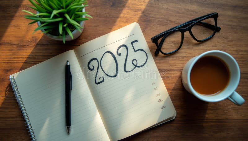 Planning for the Future a Cozy Workspace with a Notebook Open To 2025 ...