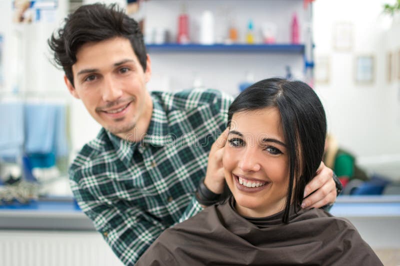 Planning the Hairstyle. Young Professional Stylist is Occupied with His ...