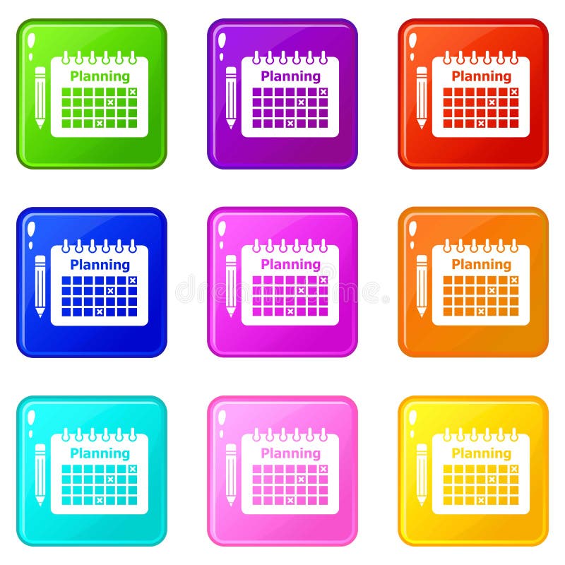 Planning Icons Set 9 Color Collection Stock Vector - Illustration of ...