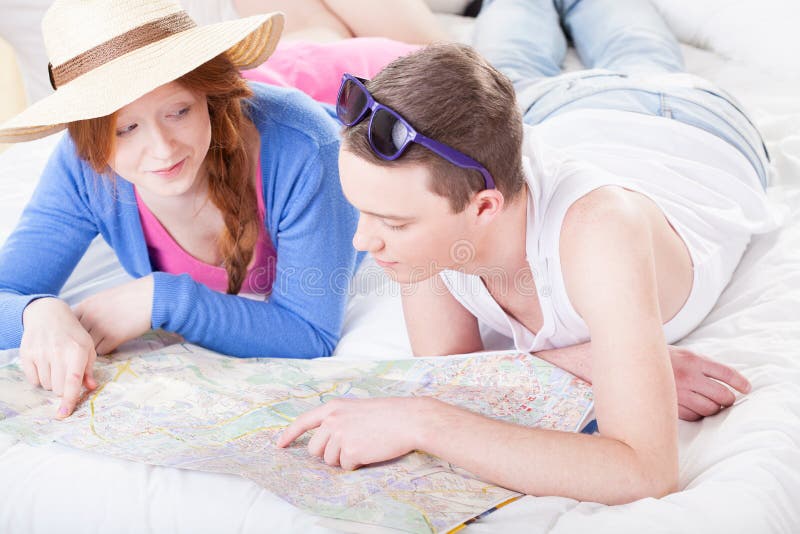 Planning a journey stock image. Image of cheerful, young - 40126411