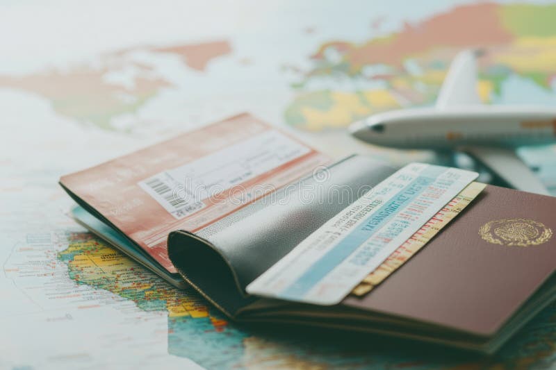 Planning a Journey with Travel Documents and a Map on a Table Stock ...