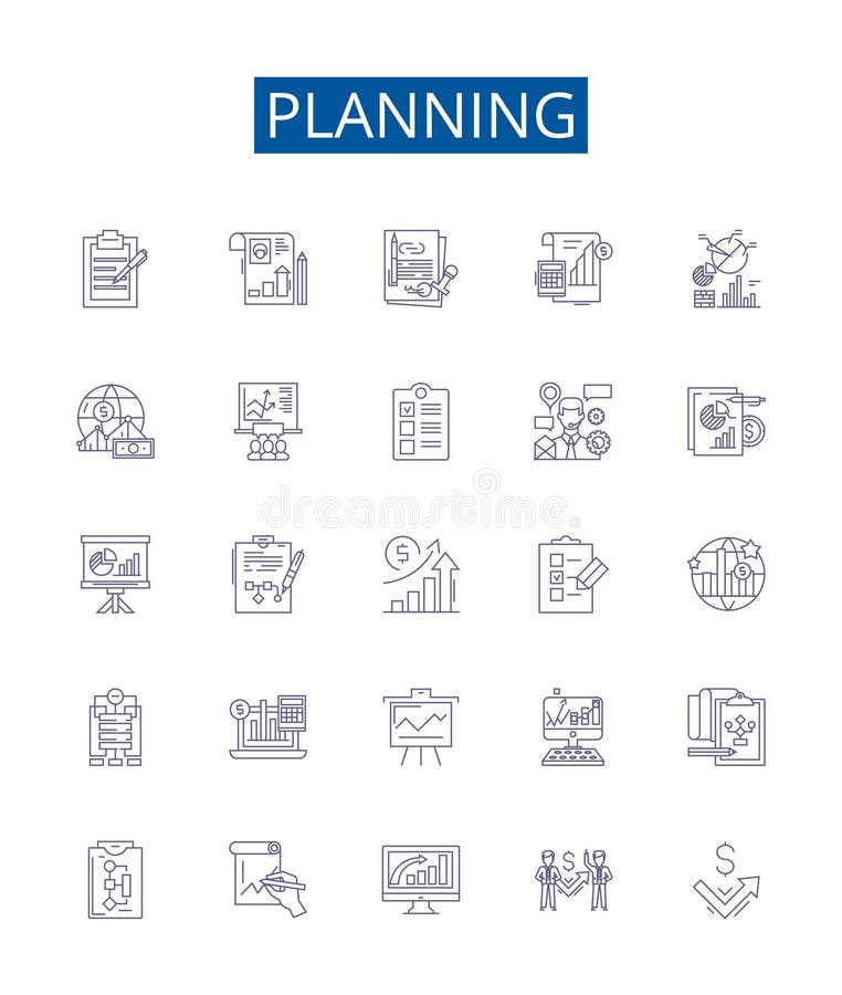 Planning Line Icons Signs Set. Design Collection of Organizing ...