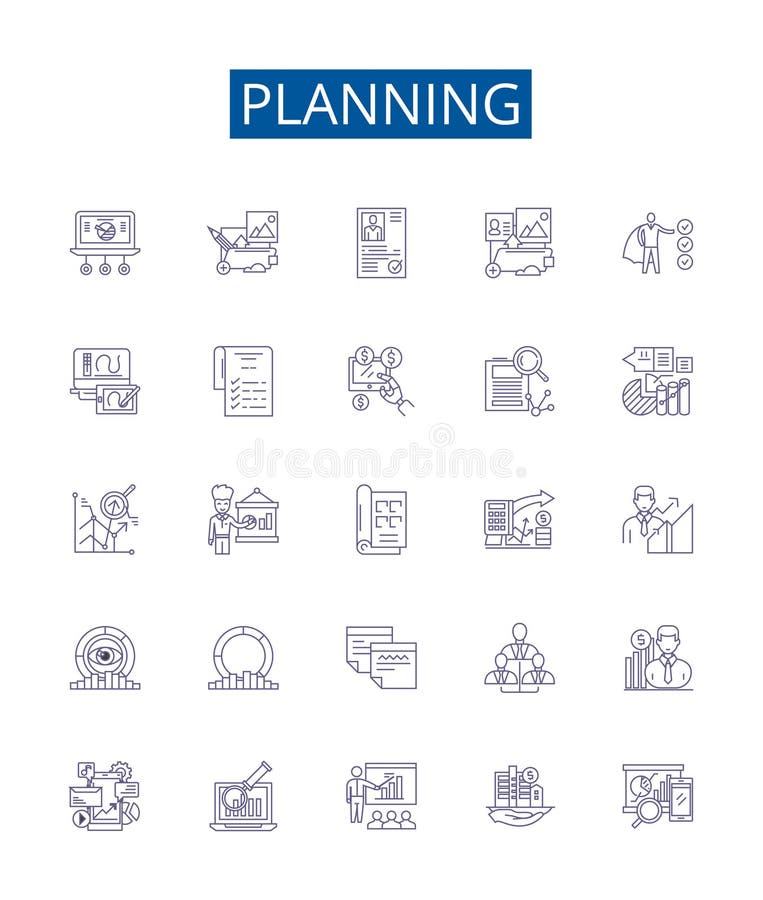Planning Line Icons Signs Set. Design Collection of Organizing ...