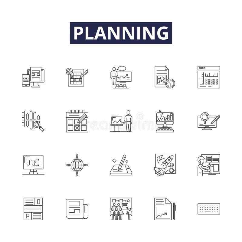 Planning Line Vector Icons and Signs. Charting, Scheduling, Estimating ...