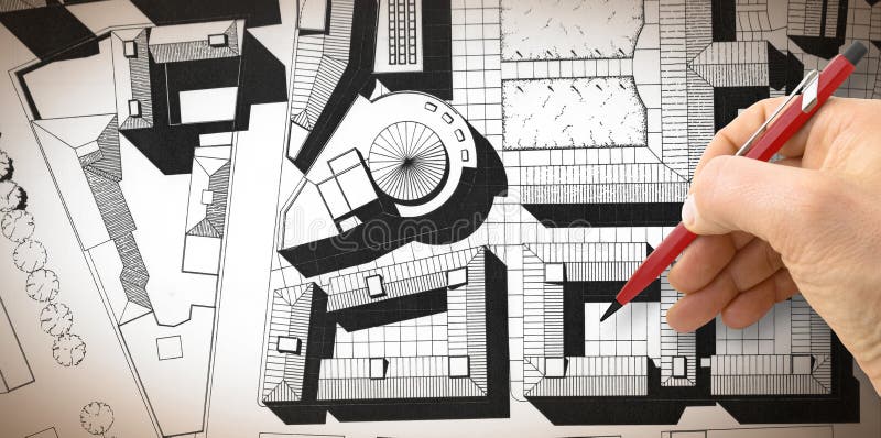 Planning a New City - Engineer-architect Drawing with a Pencil a Sketch ...