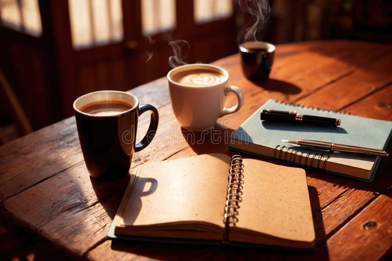 Planning and Organizing Start To the Work Day Ahead, with Coffee and ...