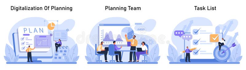 Planning Process Set. Transition from Manual To Digital Planning. Stock ...