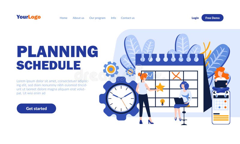 Planning Schedule Flat Landing Page Template with Header. Work Time Use ...