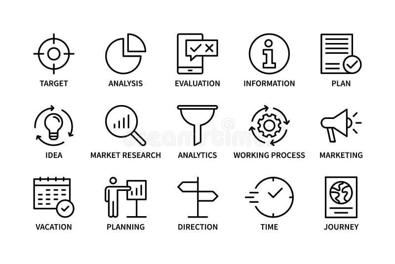 Planning Stages, Business and Finance, Vector Set of Linear Icons ...