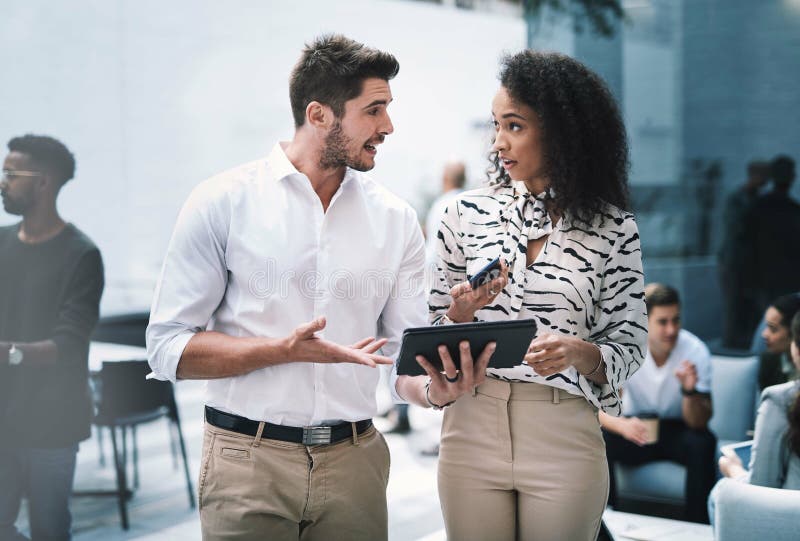 Planning, Team and Business People with Tablet for Discussion, Question ...