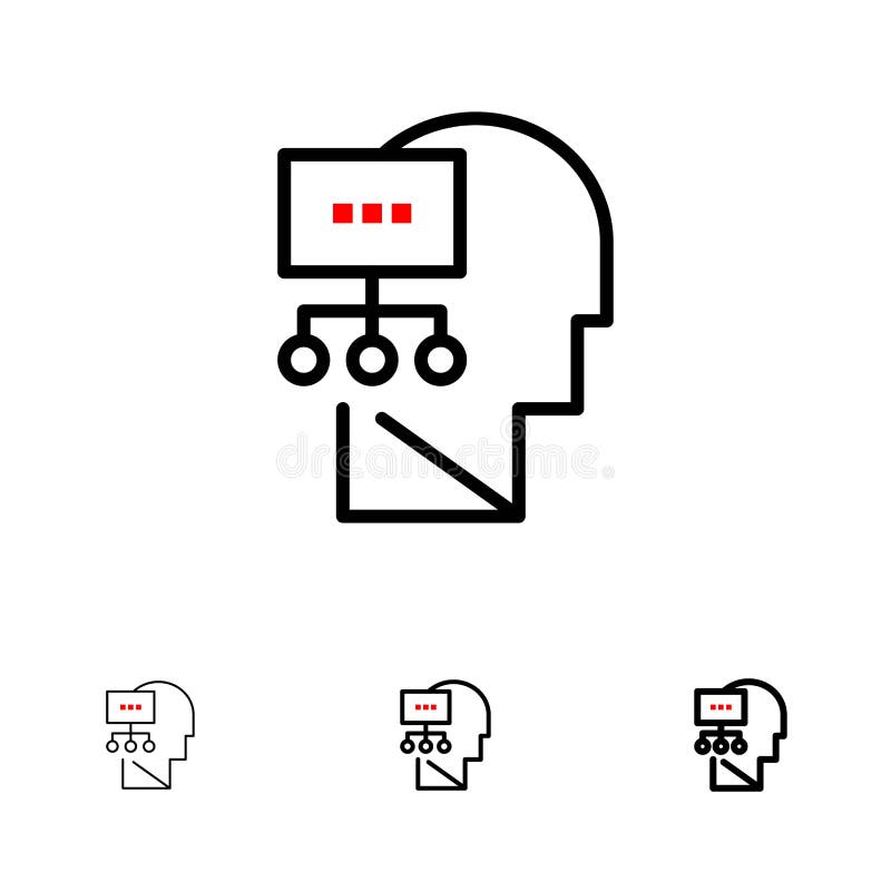 Planning, Theory, Mind, Head Bold and Thin Black Line Icon Set Stock ...
