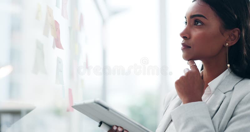 Planning, Thinking and Business Woman with Tablet in Office for ...
