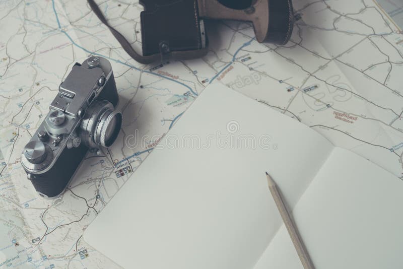 Planning a Travel with a Camera and a Map. Stock Photo - Image of ...