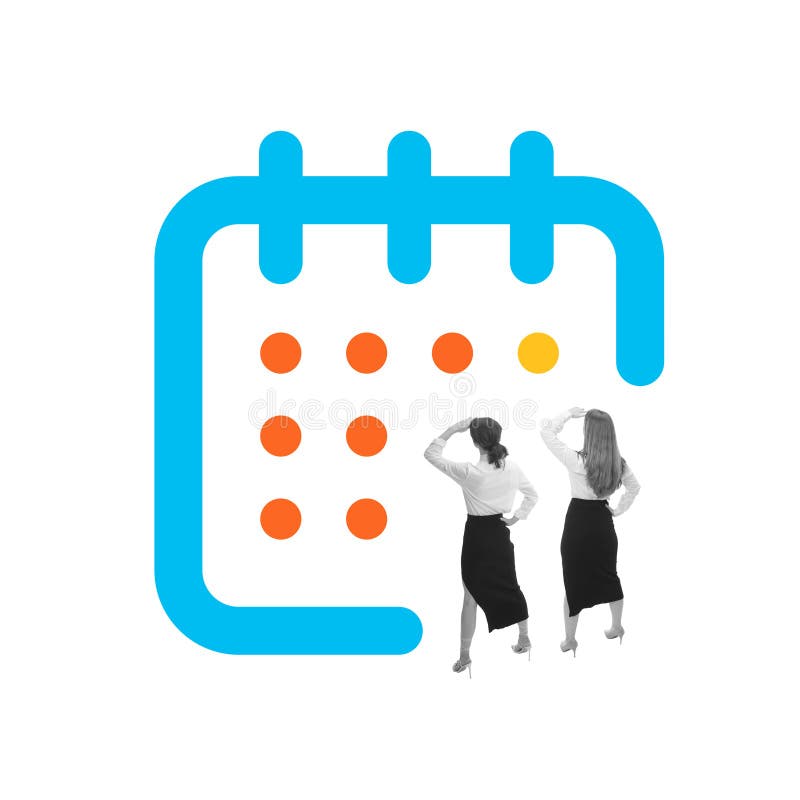 Planning. Two Businesswomen Standing in Front of Stylized Calendar ...