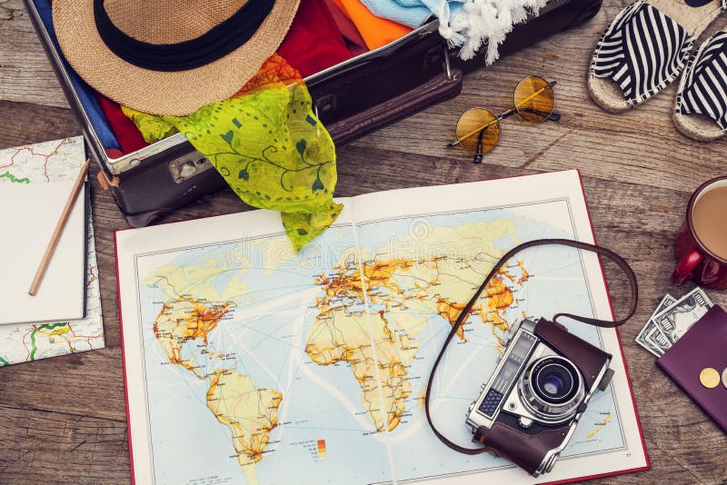 Planning vacation with map stock image. Image of passport - 72446107