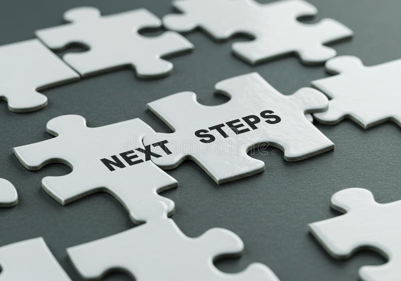 Next Steps Puzzle Pieces Progress Blurred Dark Gray Surface Stock ...