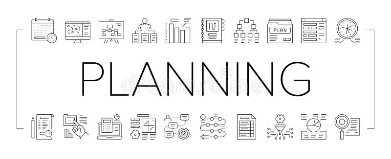 Planning Work Process Collection Icons Set Vector . Stock Vector - Illustration of optimization ...