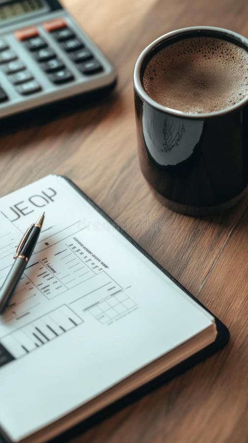 Planning Your Day, Coffee, Calculator, and a Notebook Stock ...