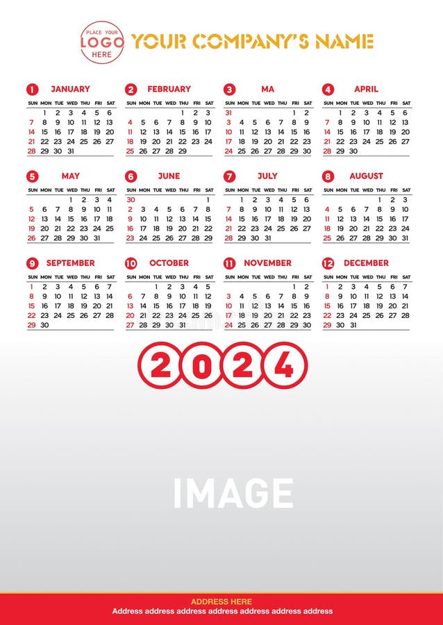 2024 Calendar Vector Template Stock Vector - Illustration of number ...