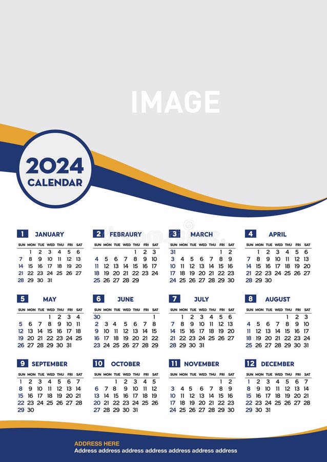 2024 Wall Calendar Vector for Office and Home Stock Illustration ...
