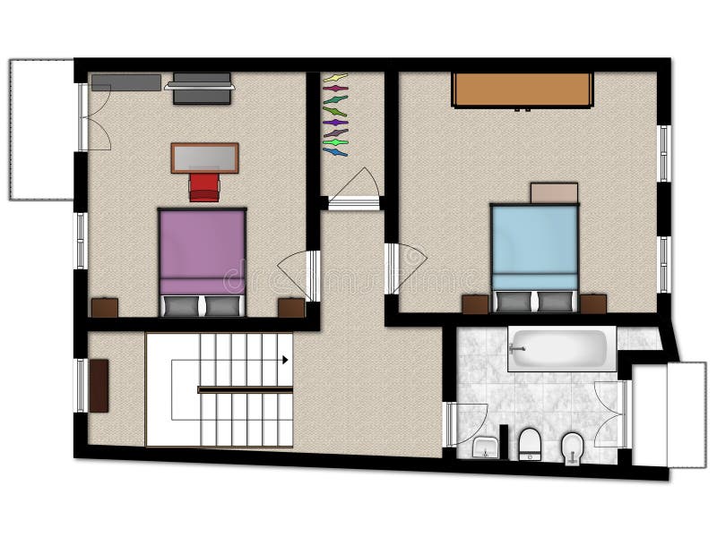 Plano De Suelo Color. Plano De Planta Ilustrativo Stock de ilustración ...