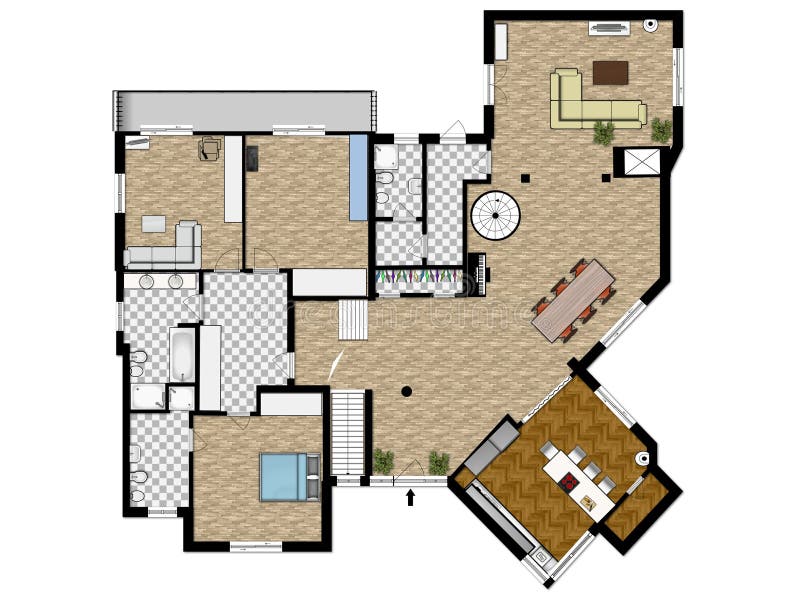 Plano De Suelo Color. Plano De Planta Ilustrativo Stock de ilustración ...
