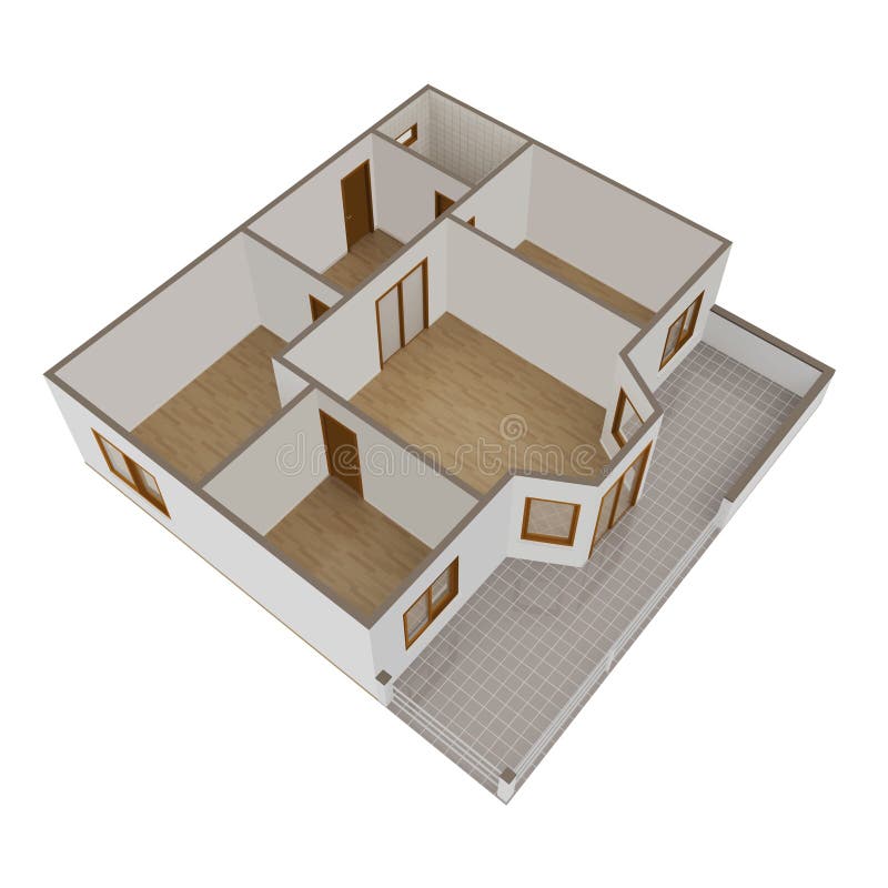 Plano Modelo 3D Con El Balcón Stock de ilustración - Ilustración de ...