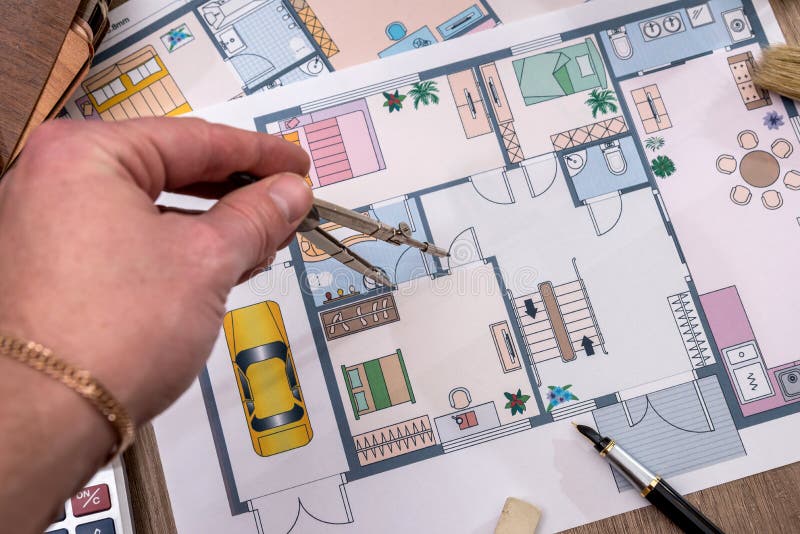 Plans Architecturaux Pour Le Dessin De Projet Image stock - Image du ...