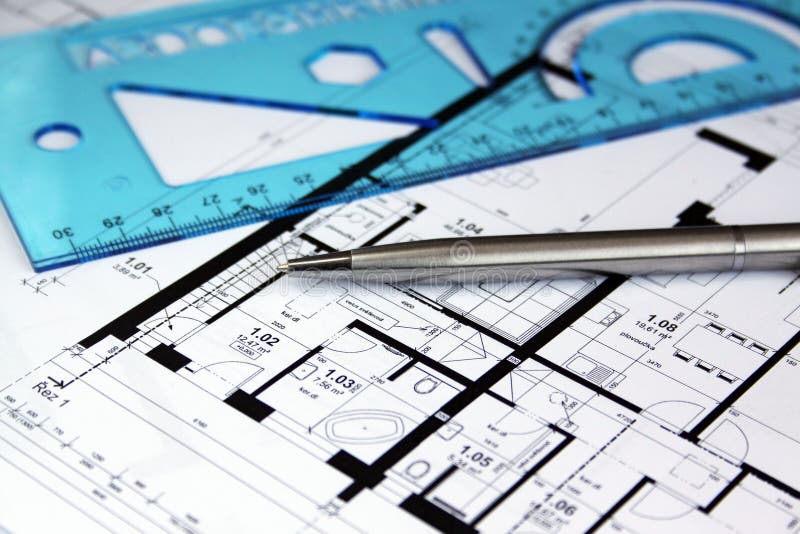 Plans of Building, Construction Project Stock Image - Image of ...