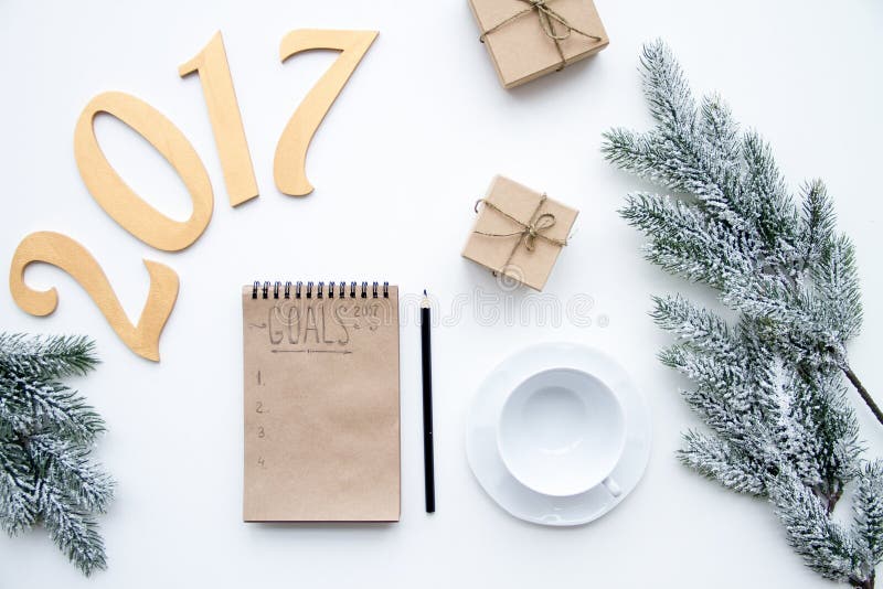 Plans for New Year on White Background Top View Stock Image - Image of ...