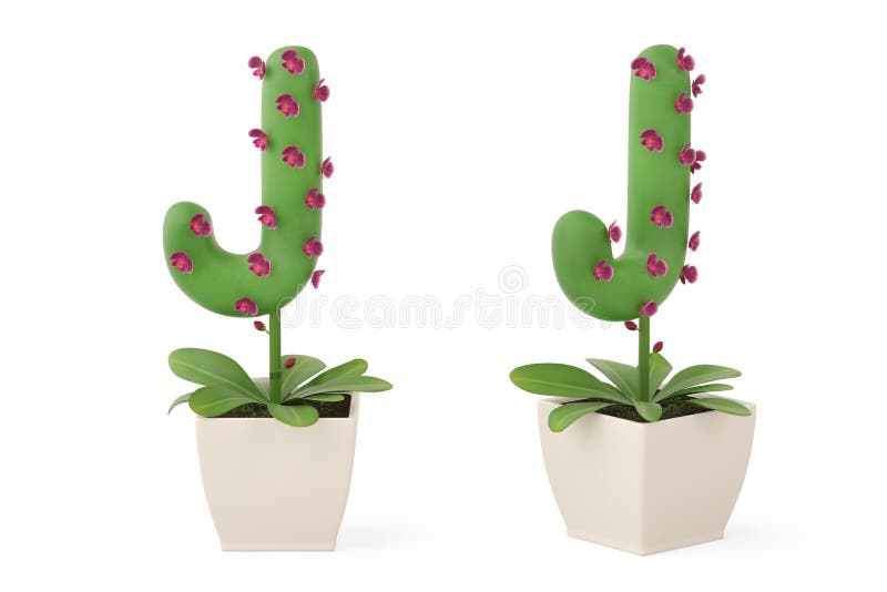 Plant Alphabet J and Flowerpot.3D Illustration. Stock Illustration ...